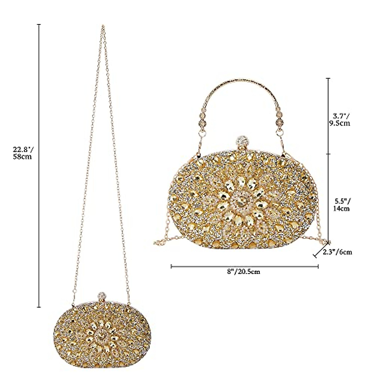 Purpliole Multicolor Round Rhinestone Women Evening Pearl Clasp Crystal Clutch Purse - Sparkly Diamond Bag Wedding Party Prom Handbag Glitter Gemstone (Gold Clutch)