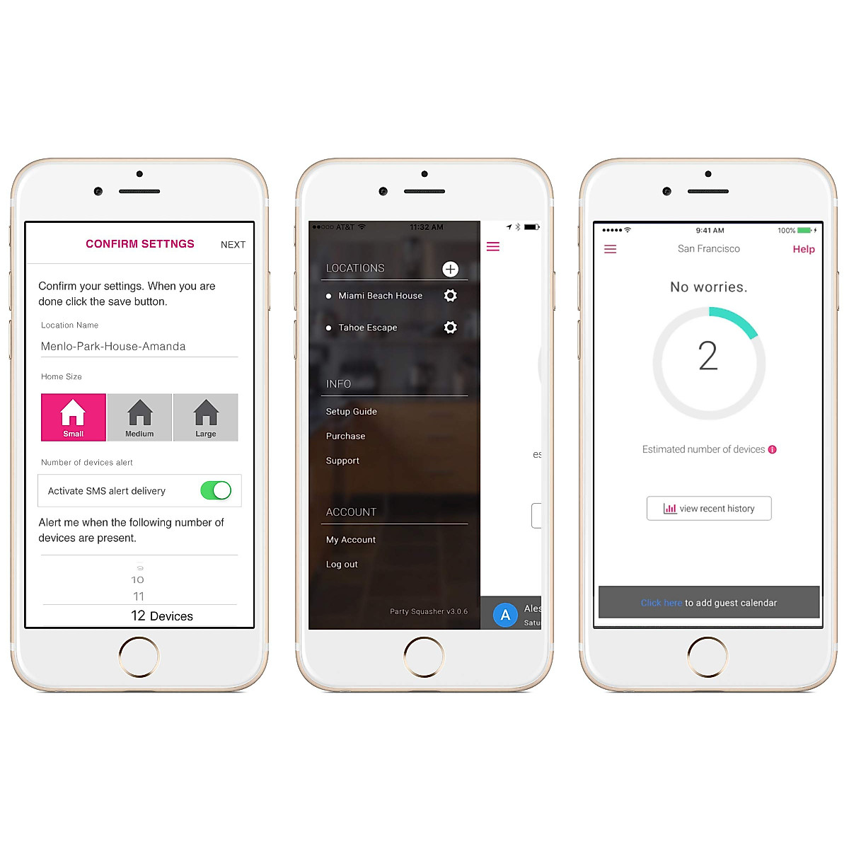 Party Squasher Home Occupancy Monitoring Service: Whole Home Sensor and Mobile App with 1-Year Subscription