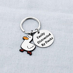 LQRI Duck Gift Duck Lover Gift Easily Distracted By Ducks Keychain Duck Jewelry Duck Gifts Pet Duck Owner Gift(SILVER)