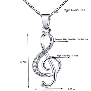 DXZNBEST Music Note Pendant Necklace 925 Sterling Sliver Cubic Zirconia for Women Mother’s Day Valentine's Day Christmas Jewelry Gift Chain 18 Inches
