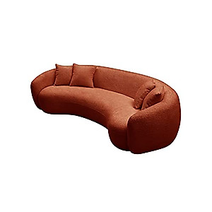102" Teddy Fleece Boucle Sofa Modern Half Moon Comfy Sectional Leisure Couch, Beautiful Freestanding Curved Sofa & Couch for Living Room, Professionally Upholstery Perfect Shape, Orange 5 Seaters