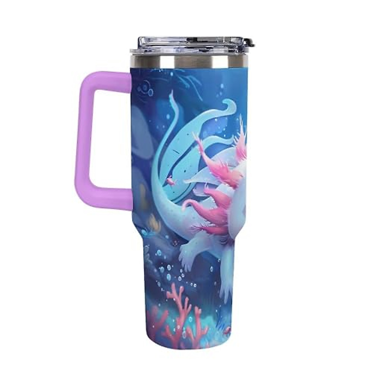 Cute Ocean Animal Axolotl Insulated Tumbler with Lid And Straw Stainless Steel Travel Coffee Mug 40oz Violet-style