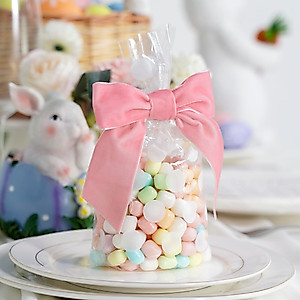 AIMUDI Pink Velvet Bows 4.5" Pink Velvet Easter Bows Premade Bows Light Pink Twist Tie Bows for Wreaths, Gift Basket, Spring Decor, Gift Wrapping, Swag, Wedding, Baby Shower Decoration - 12 PCs