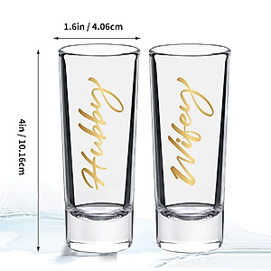 Hubby&Wifey Shot Glasses, Stylish and Unique Wedding Gift, for Newlyweds, Anniversary, Bridal Shower, and Engagement, with Stunning Gold Foil Print