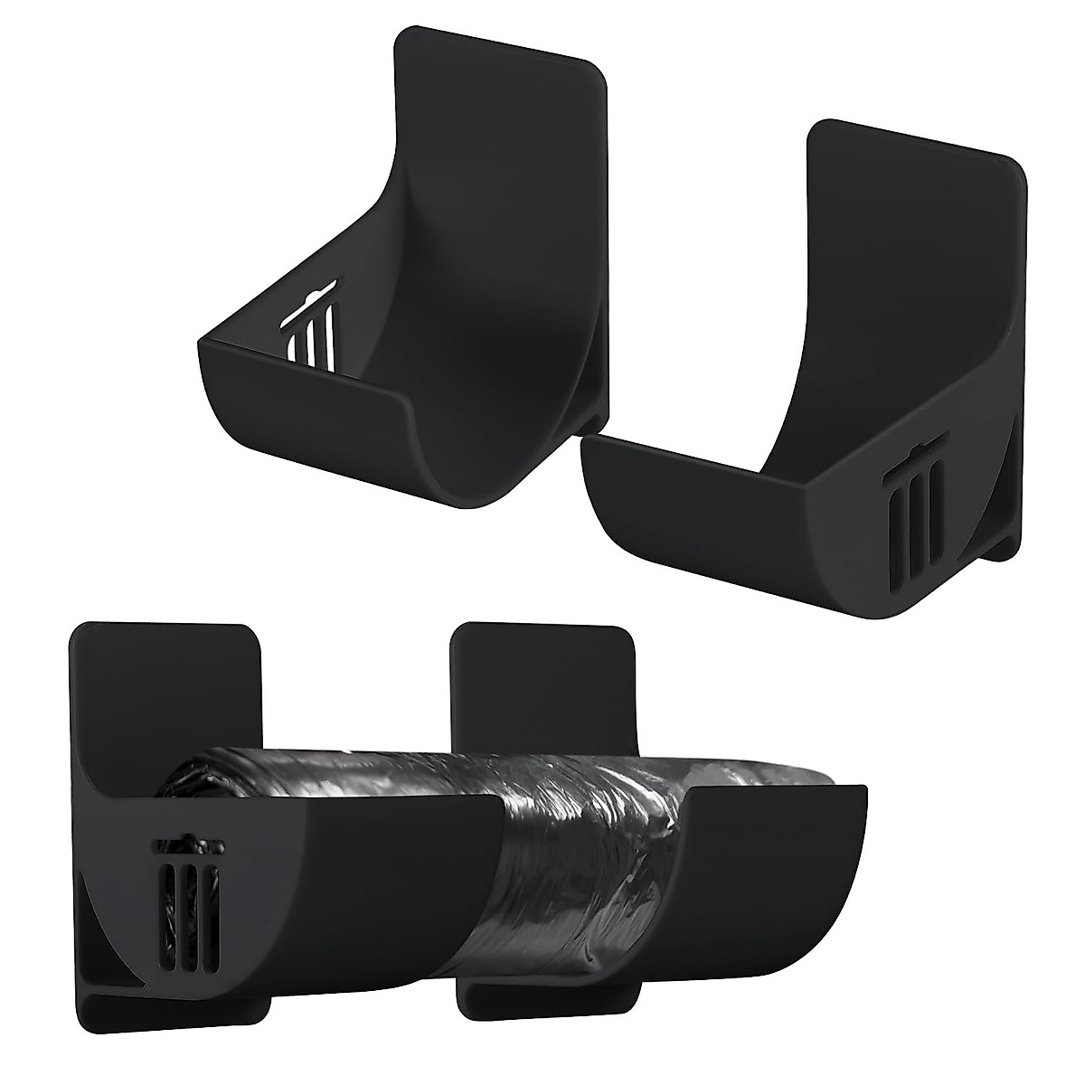 4pcs Trash Bag Holder, Trash Bag Dispenser Roll Holder Wall Mount Shopping Grocery Bag Roll Holder Plastic Trash Bag Organizer for Cabinet Kitchen Home Garbage Organization and Storage Rack (Black)