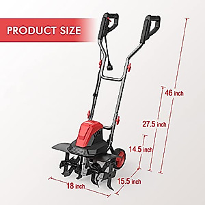 ECOMAX 18 Inch 13.5 AMP Corded Electric Tiller Cultivator, with 6 Steel Tines for Lawn & Garden Tiller, Digging & Soil Cultivation, Model: ELG02