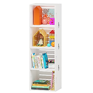 Timy 4-Tier Adjustable Kids Bookshelf Wood Book Storage Toy Storage Organizer Practical Book Storage Rack for Bedrooms Study Rooms Playrooms