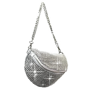 Zzfab Mesh Bing Fanny Crossbody Bags Rhinestone Clutches bling Evening Purse for Wedding and Prom Silver
