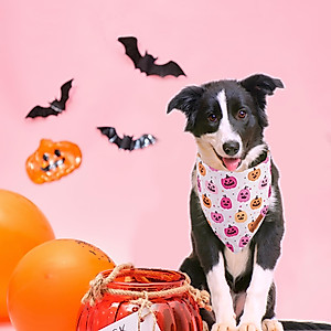 ADOGGYGO Halloween Dog Bandana, Halloween Pumpkin Ghost Dog Scarf, Premium Durable Fabric, Adjustable Fit Female Dog Halloween Bandanas for Medium Large Dogs Pets (Large, Halloween)
