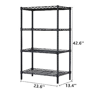 Txxplv 4 Tier Storage Shelves Wire Shelving Unit, Adjustable Metal Storage Rack for Kitchen Bathroom with Leveling Feet (Black)