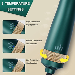 Necmuaih Retro Green Ceramic Hair Dryer and Brush Set, 4-in-1, Lightweight, Safe, and Quiet