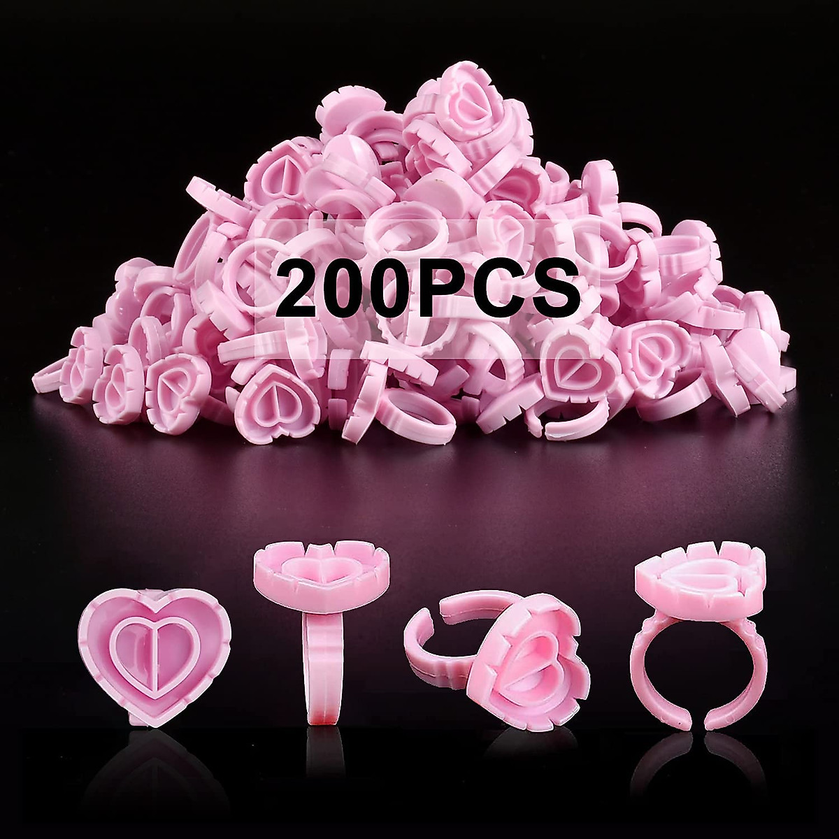 Glue Rings INFILILA 200PCS Glue Rings for Eyelash Extensions Disposable Rings for Lashes Lovely Heart Shape Lash Extension Supplies for Eyelash Extension Lash Glue Holder Fanning Ring Holder