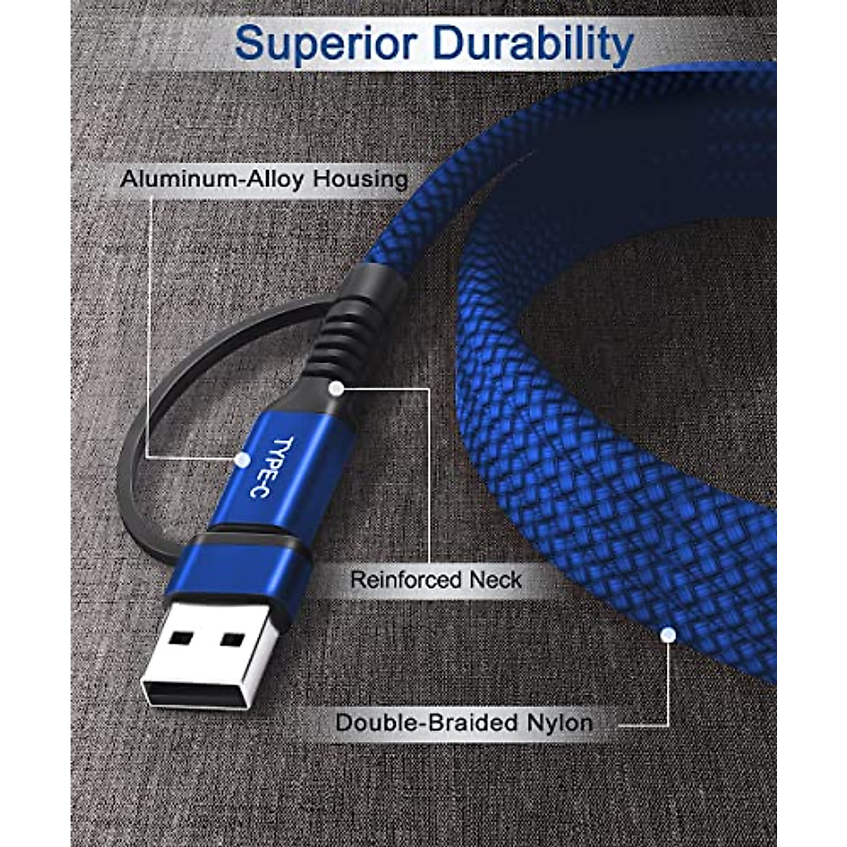 Basesailor USB C to USB C 100W Cable 10FT with USB Adapter,Nylon Fast Charging PD Charger Cord for MacBook Pro Mac,iPad 10 Air 5 4 Mini 6,Google Pixel,Steam Deck,Samsung Galaxy Note 20,S23 S20 S21 S22