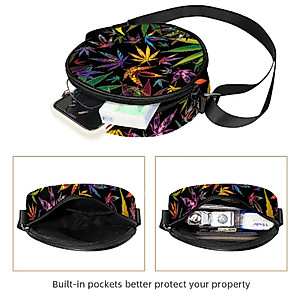 Crossbody Bags for Women, Marijuana Weed Leaf Round Crossbody Wallet, Fashion Circle Crossbody Purse Clutch Handbag