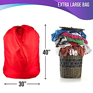 Nylon Laundry Bag size: 30" x 40", Pack of 12 bags, for Heavy Duty Use, Commercial, Laundromats and Household Storage, machine washable, Made in the USA (Red)