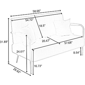 60’’ Modern Loveseat Sofa Couch, Velvet Small Love Seat w/2 Pillows and Metal Legs,2-Seater Upholstered Mini Futon Sofa Couches for Small Space,Lounge Chair, Living Room Bedroom Apartments (Pink I)