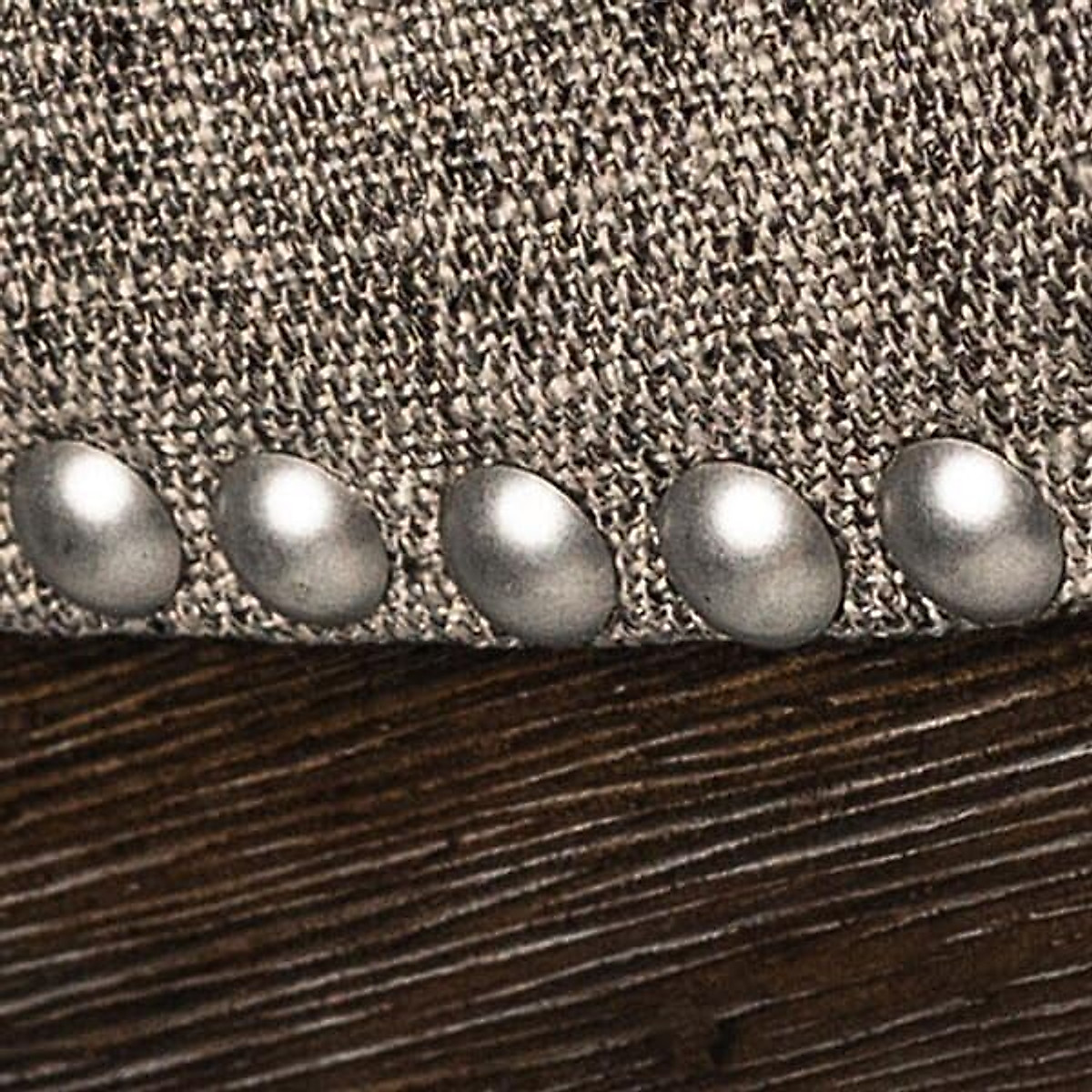 Maven Lane Adrien 31 Inch Bar Height Upholstered Backless Saddle Barstool in Dark Walnut Finish with Ash Grey Fabric Cushion Seat, Set of 2