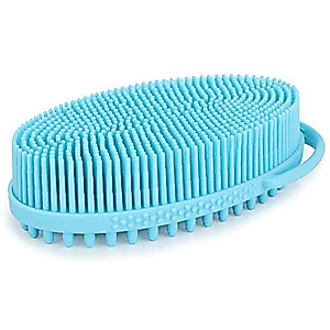 FREATECH Exfoliating Silicone Body Scrubber with Built-in Loop Handle, Dual-sided Bath Shower Body Brush for Deep Cleansing and Massage, Easy to Hold and Hang, Hygienic and Long-lasting, Light Blue