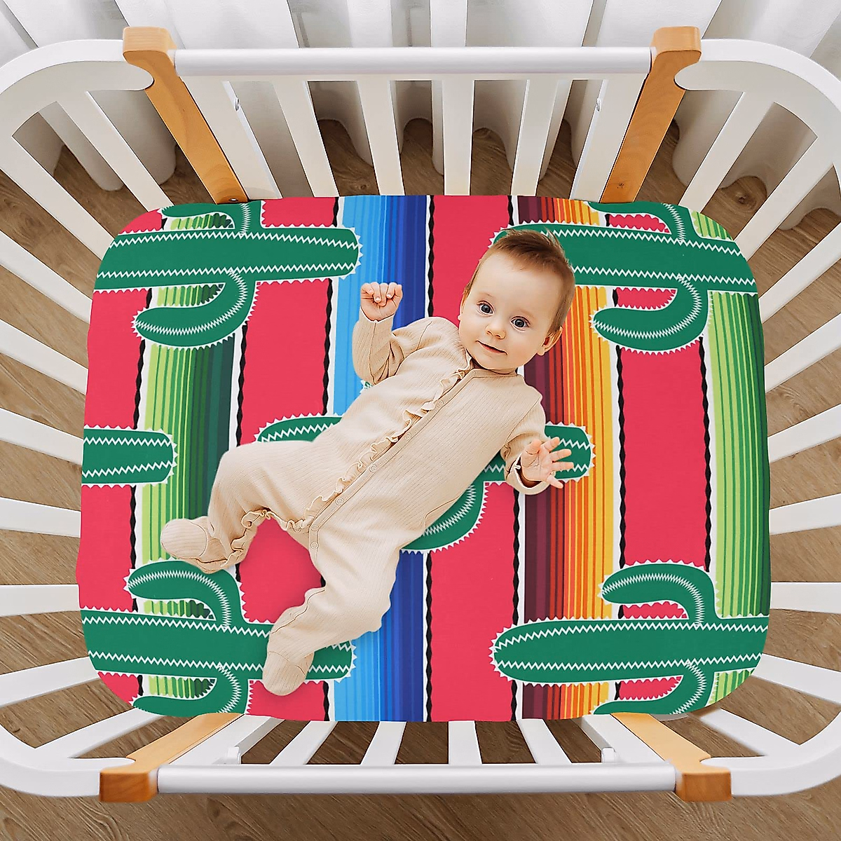 Fitted Crib Sheet for Boys Girls, Green Cacti Jersey Knit Baby Sheet for Standard Crib and Toddler Bed Mattresses, Cozy Soft Breathable, 28 x 52 in