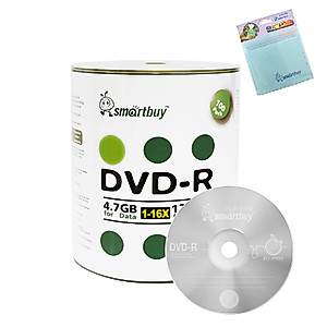 Smartbuy 100-disc 4.7GB/120min 16x DVD-R Logo Top Blank Media Record Disc + Free Micro Fiber Cloth