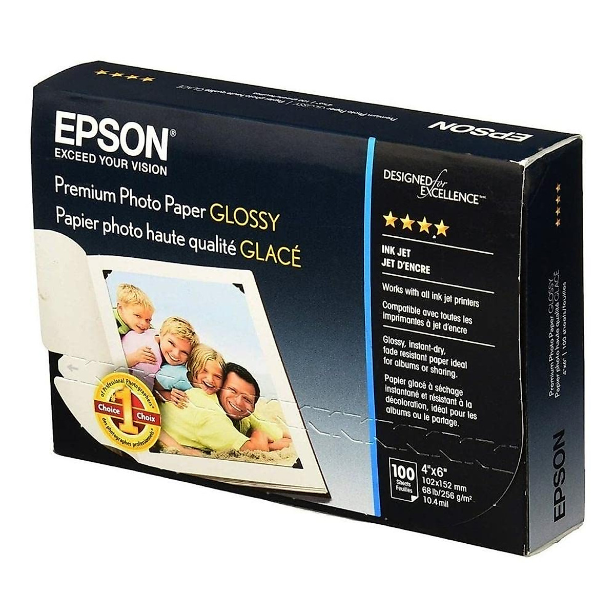 Epson S041727 Premium Photo Paper, 68 lbs., High-Gloss, 4 x 6 (Pack of 100 Sheets),White
