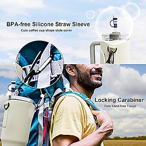 DLJZGC Water Bottle Carrier for Stanley 40 Oz Tumbler with Handle, Stanley Cup Holder with Adjustable Shoulder Strap & Straw Covers, Stanley Cup Bag, Water Bottle Bag for Hiking Travelling