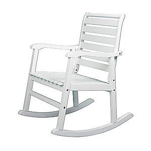 JONATHAN Y RCK101C Carey Modern Slat-Back 300-Lbs Support Acacia Wood Patio Outdoor Rocking Chair for Garden, Lawn, Backyard, Pool, Deck, Beach, Firepit, White