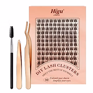 Higu clace Clusters Lashes 140PCS, DIY Eyelash Extensions 3D Fluffy Mixed 10-16mm Eyelash Clusters 3 Pcs DIY Eyelash Applicator Tool Stainless Steel Cluster Lash Tweezers Eyelash Tweezers Application