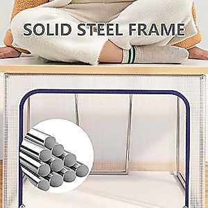 BIERELAOZI Clothes Storage Bins Foldable Metal Frame Storage Box 24L Stackable Container Organizer Set with Clear Window Clothes Organizer Boxes Storage Containers For Bedding Linen Clothes (Grey)