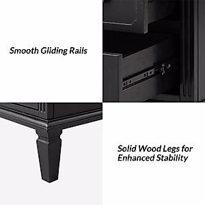 HULALA HOME Farmhouse Nightstand with Charging Station, Set of 2 End Table with USB Ports and Outlets, Fluted Pilasters Bedside Table with Open Space Dresser for Bedroom,Black