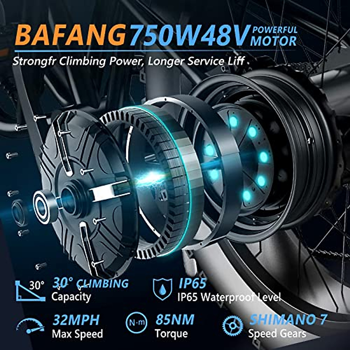 PEXMOR Electric Bike for Adults, 750W BAFANG Motor Ebike 32MPH Adult Electric Bicycle 48V 14AH LG Battery, 27.5" Electric Mountain Bike 7 Speed Gears Lockable Fork City Commuter E-Bike,UL Certified