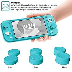 Orzly Grip Case for Nintendo Switch Lite – Case with Comfort Padded Hand Grips, Kickstand, & Pack of Thumb Grips - Turquoise Blue
