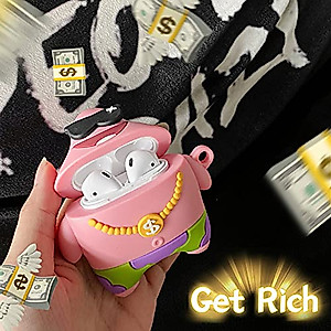 Airpods Case 3D Cute and Funny Anime Characters Cool Spongebob Squarepants and The Rich and Famous Patrick Star Advanced Soft Silicone Airpods Case (2pcs)