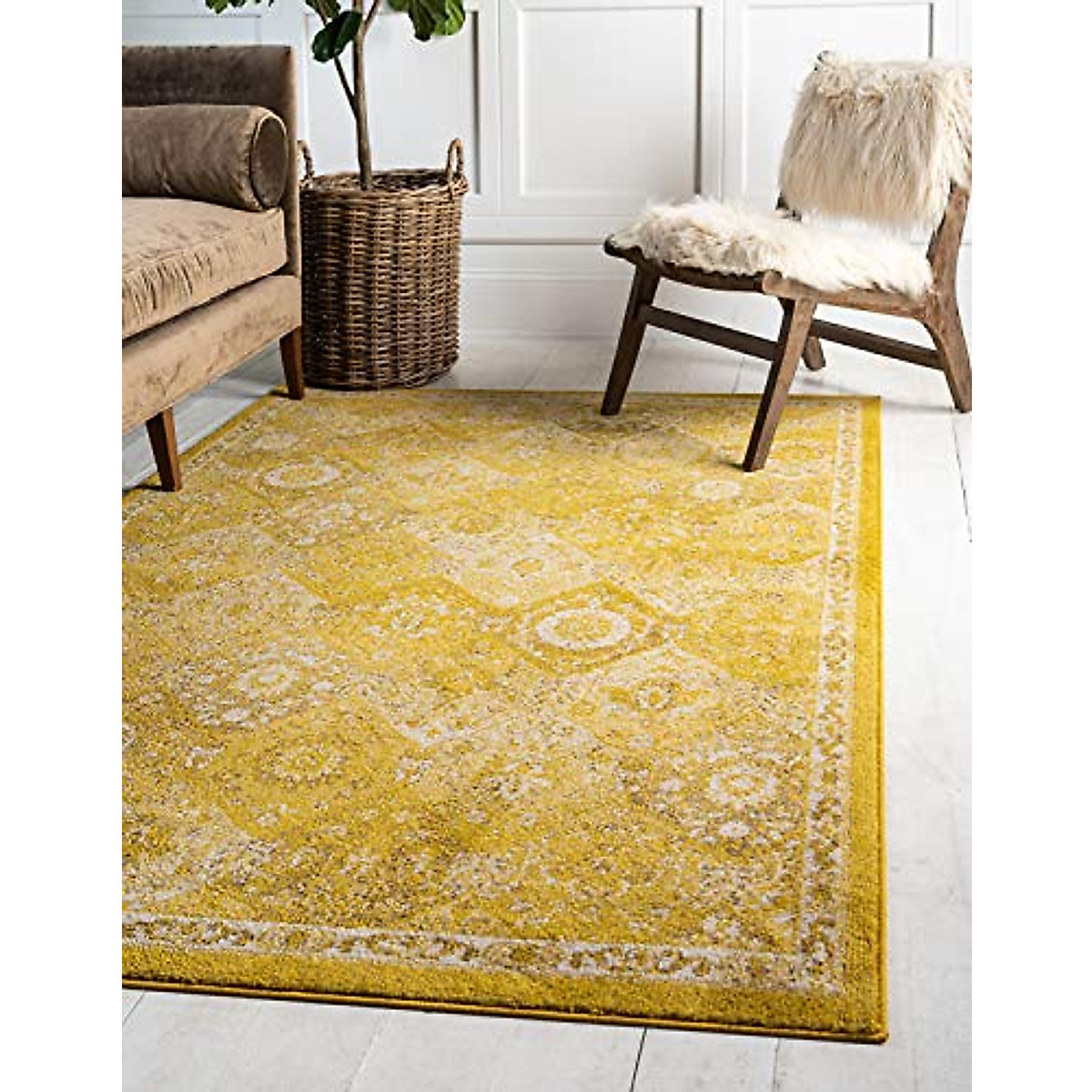 Unique Loom Penrose Collection Area Rug - Blake (8' x 10' Rectangle, Yellow/ Beige)
