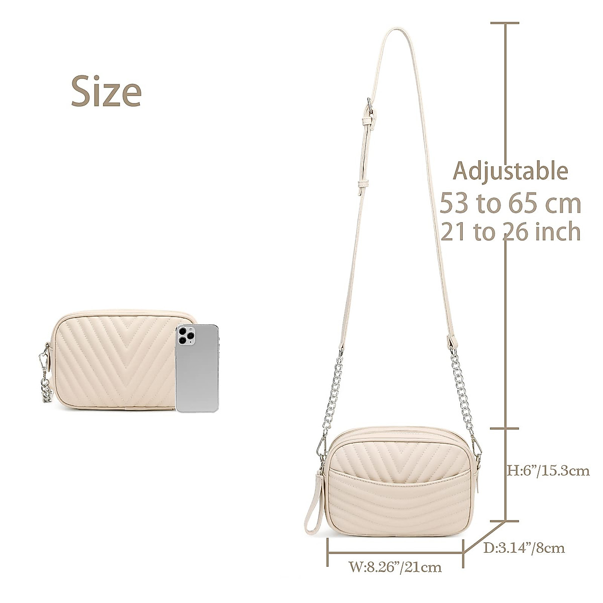 Crossbody Bags For Women, Small Quilted Purses Lightweight Camera Bag Stylish Double Zipper Shoulder Purse And Handbags Beige