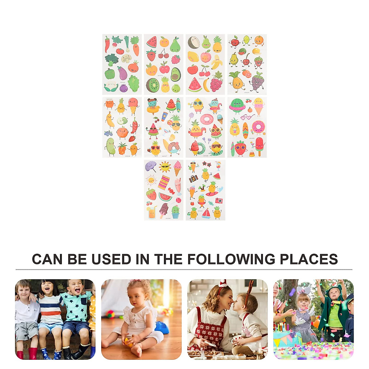 FOMIYES 10 Sheets of Kids Temporary Tattoos Fruit Vegetable Tattoo Stickers Cartoon Stickers Body Art Sticker Wall Stickers Kids Party Decorations Supplies