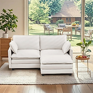MANBUR Cloud Couch Sectional, Oversized Modular Convertible Sectional Sofa Couch, 2-Seat L Shaped Extra Deep Seat Sofa Couch with Ottoman and Pillows for Living Room, Apartment, Office, White