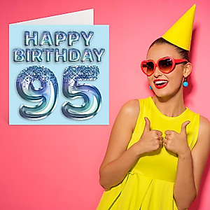 95th Birthday Card for Men - Blue Glitter Party Balloon - Happy Birthday Cards for 95 Year Old Man Great Grandpa Pop Pops Dad Papa Gran, 5.7 x 5.7 Inch Ninety-Five Ninety-Fifth Greeting Cards Gift