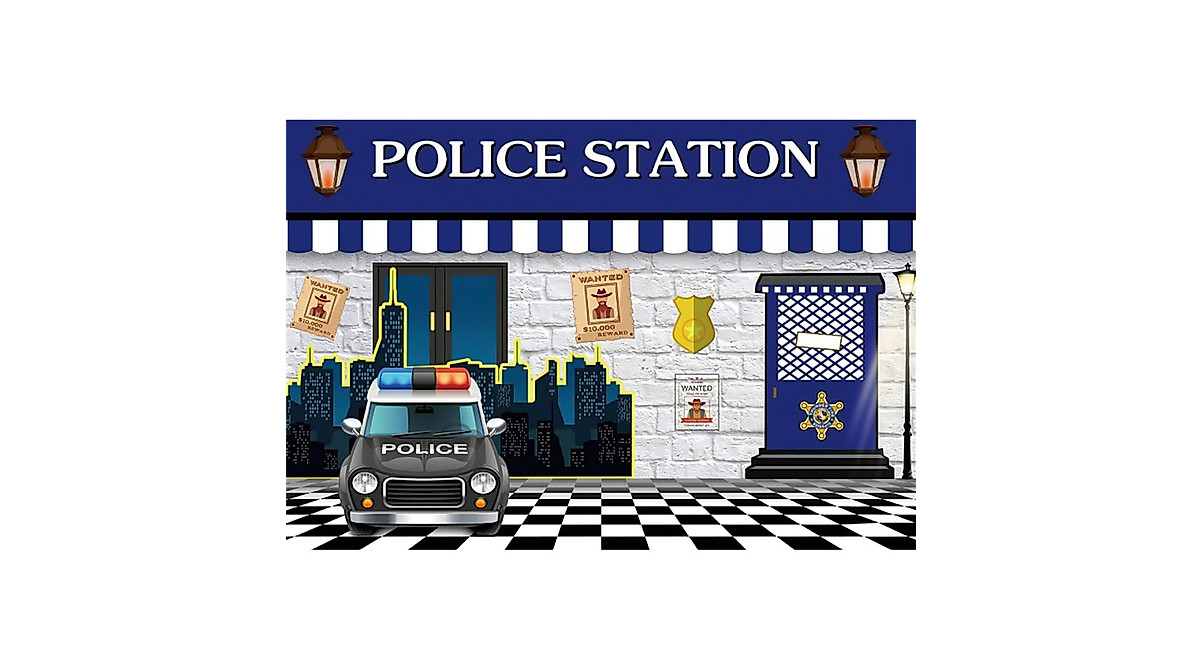 Police Station Backdrop for Photography and Events | Large 7x5ft