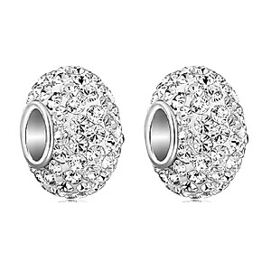 Adabele 2pcs Authentic Solid Sterling Silver Hypoallergenic Jan-Dec Birthstone Bead Charm Swarovski Rhinestone Compatible with Pandora All Bracelet Necklace Women Birthday Gift