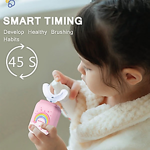 luckin smile Electric Toothbrush Kids, U Shaped Kids Electric Toothbrushes, Whole Mouth Toddler Toothbrush with 5 Ultrasonic Cleaning Modes, IPX7 Waterproof, 2-6 Year, Pink