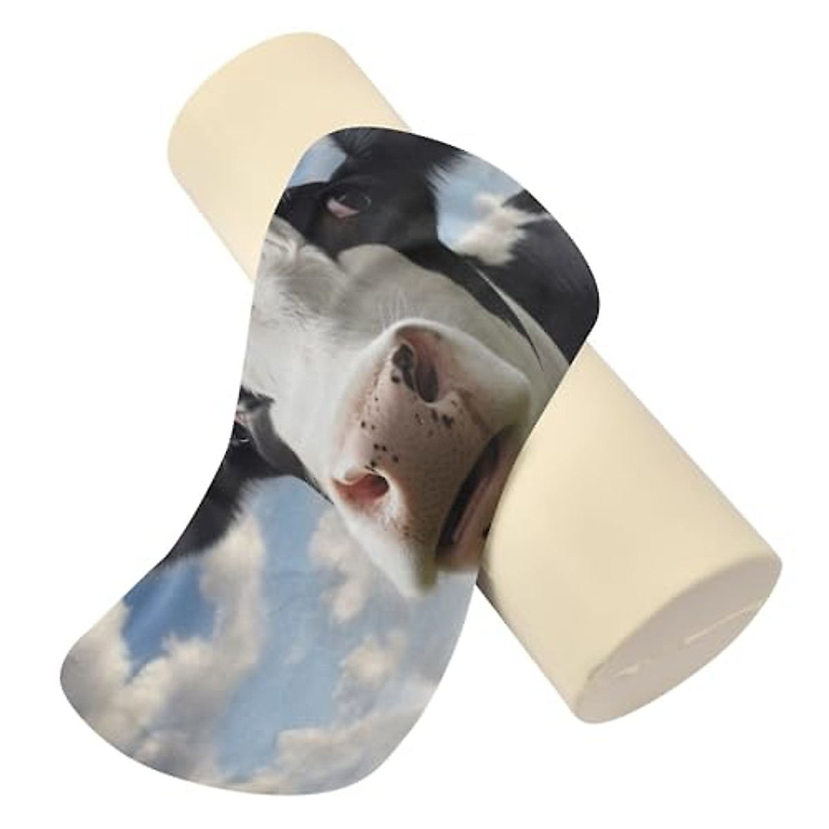xigua Milk Cow Neck Roll Pillow for Neck Relief with Removable Washable Cover - Memory Foam Round Cylinder Bolster, Ergonomically Designed for Head, Neck, Back, and Legs