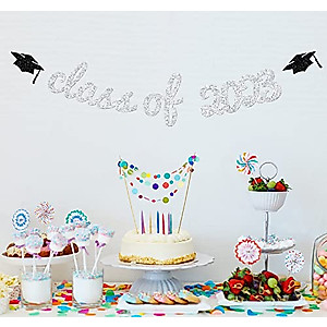Class of 2023 Banner, 2023 Graduation Banner, Congrats Grad, 2023 Graduation Party Decoration Supply Silver Glitter