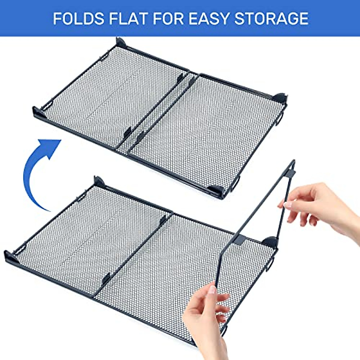 Neudeco Stackable Cabinet Shelf Organizer - 2 Pack Metal Mesh Stacking Shelves for Kitchen, Closet, Bathroom, Countertop and Cabinet -Gray