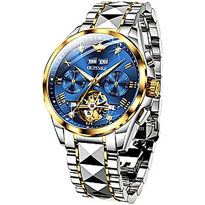 OUPINKE Mens Automatic Watches Diamond Skeleton Self Winding Luxury Dress Wrist Watch Sapphire Crystal Tungsten Steel Luminous Waterproof