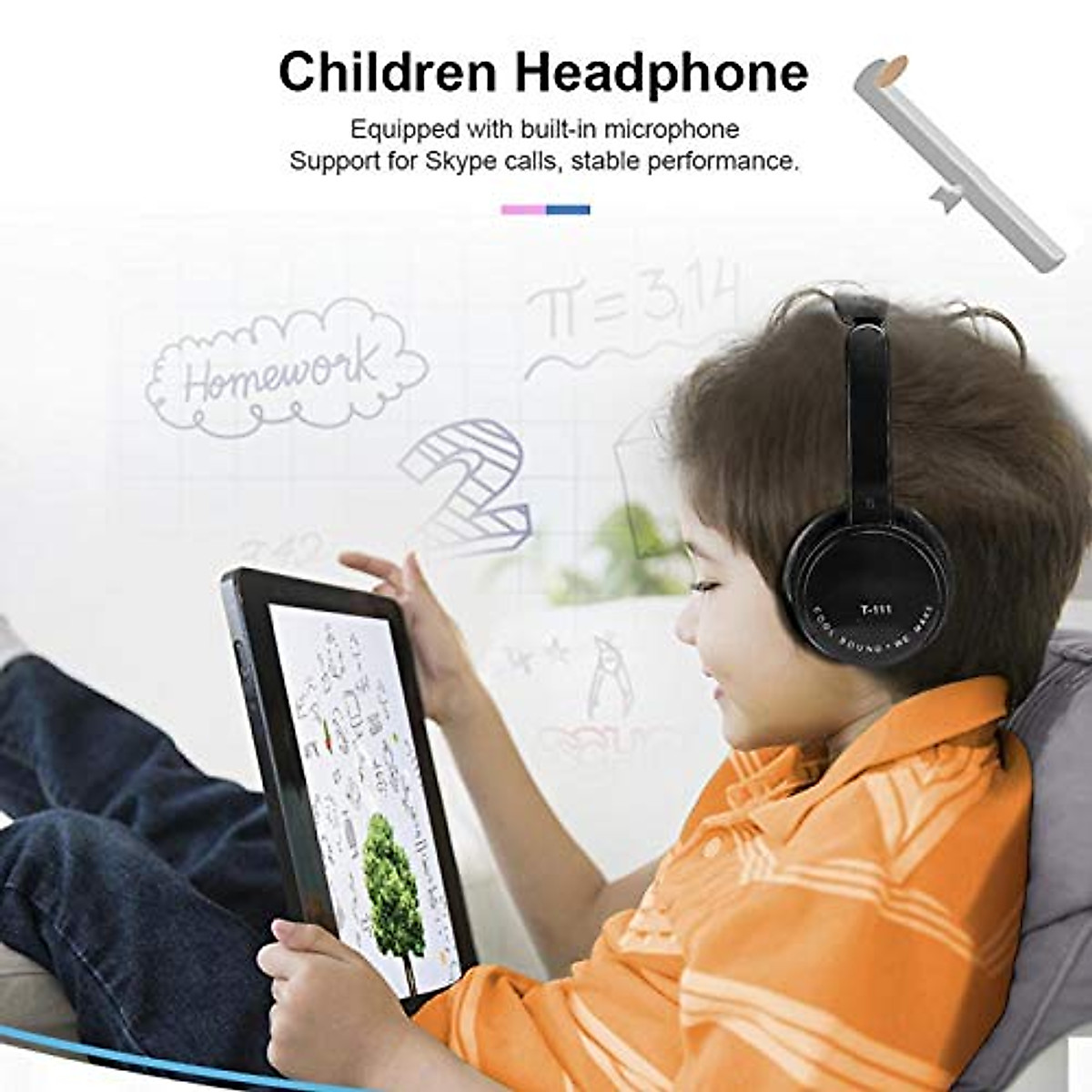 Demeras Kids Headphones Foldable Wired Headset Children Headphone with Microphone Boys Girls On Ear Headset for Online Learning (Black)