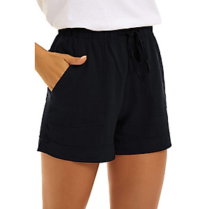 SMENG Womens Pull on Gym Bermuda Jogger Shorts for Women Drawstring Comfy Sleeping Clothes Black Large