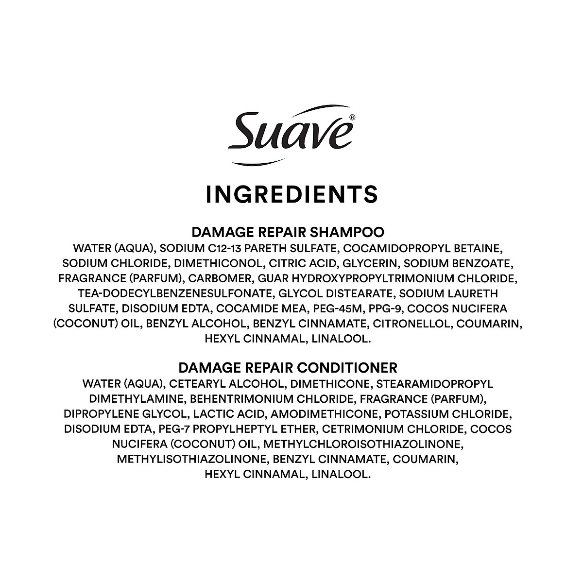 Suave Professionals Damage Repair Shampoo + Conditioner Coconut Oil, 28 Fl Oz (Pack of 4)