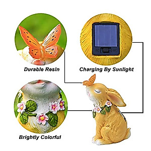 TOGYEUK Rabbit Garden Statue,Large Easter Bunny Statue,Resin Outdoor Rabbit Figurines with Solar Butterfly Light,Bunny Decor for Yard Lawn,Animal Figurine Ornament for hanksgiving Day, Christmas