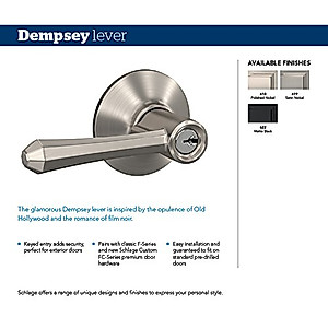 SCHLAGE F51A DMP 619 RWD Dempsey Lever with Rosewood Trim Keyed Entry Lock, Satin Nickel